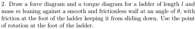 SOLVED: Draw force diagram and torque diagram for a ladder of length ...