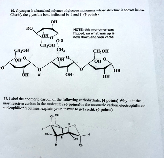 SOLVED: Glycogen is & branehed polymer of glucose monomers whose ...