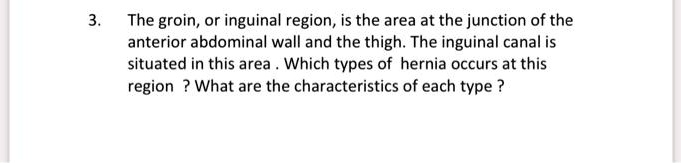 3. The groin, or inguinal region, is the area at the junction of the ...