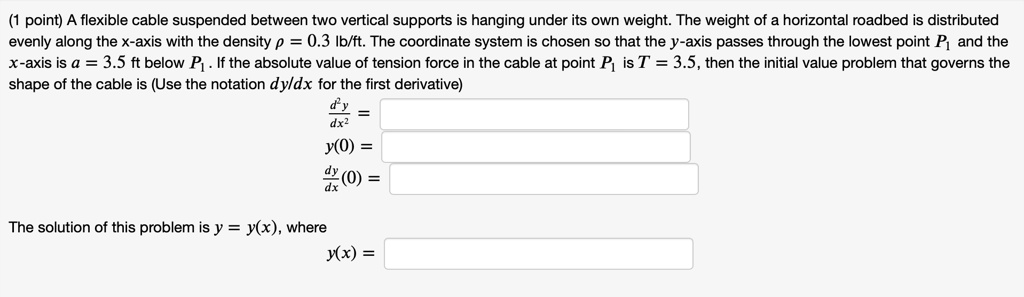 SOLVED: A flexible cable suspended between two vertical supports is ...