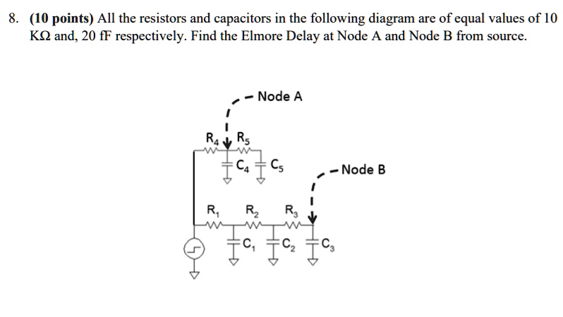 8. (10 points) All the resistors and capacitors in the following diagram are of equal values of ...