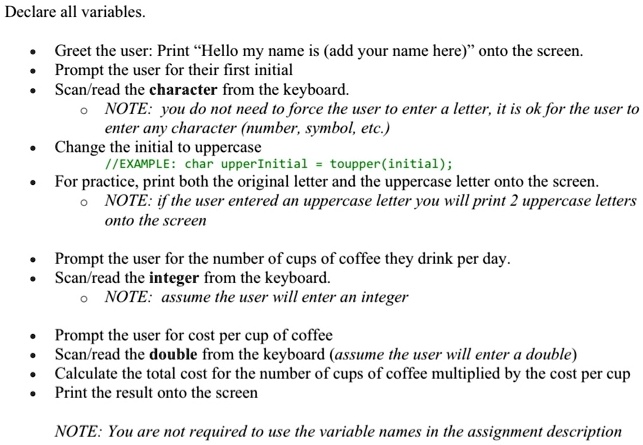 SOLVED: Title: Programming in C - Coffee Cost Calculator Declare all variables. Greet the user ...
