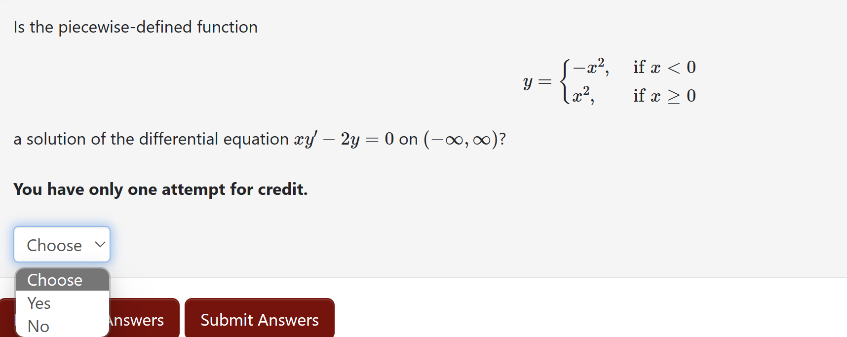 Is the piecewise-defined function y={ -x^2, if x
