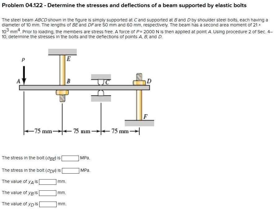 Problem 04.122 - Determine the stresses and deflections of a beam ...