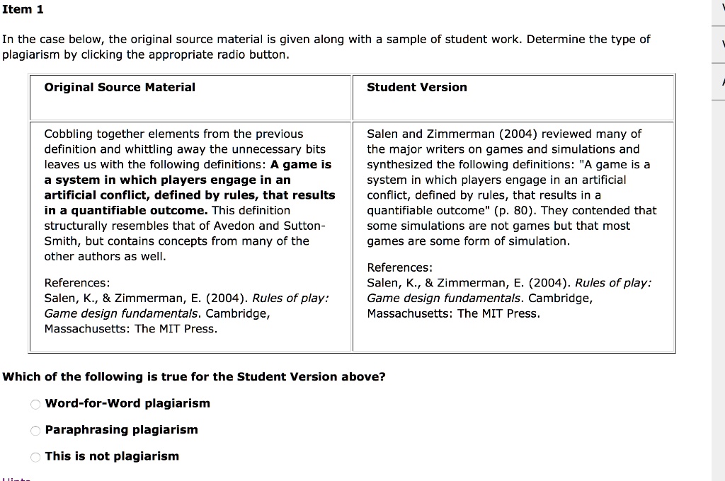 Item 1 In the case below, the original source material is given along ...