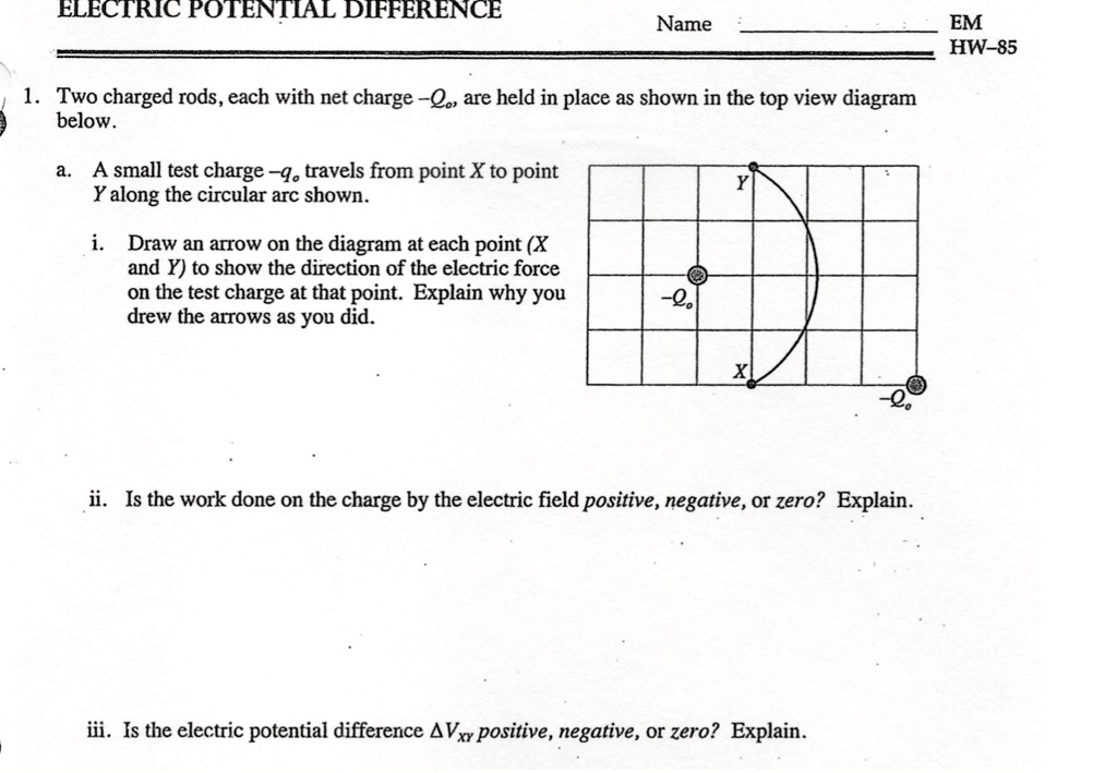SOLVED: ELECTRIC POTENIAL DIFERENCE Name EM HW-85 Two charged rods ...