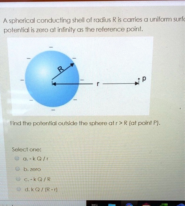 SOLVED:spherical conducting shell of radius R is carries @ uniform ...