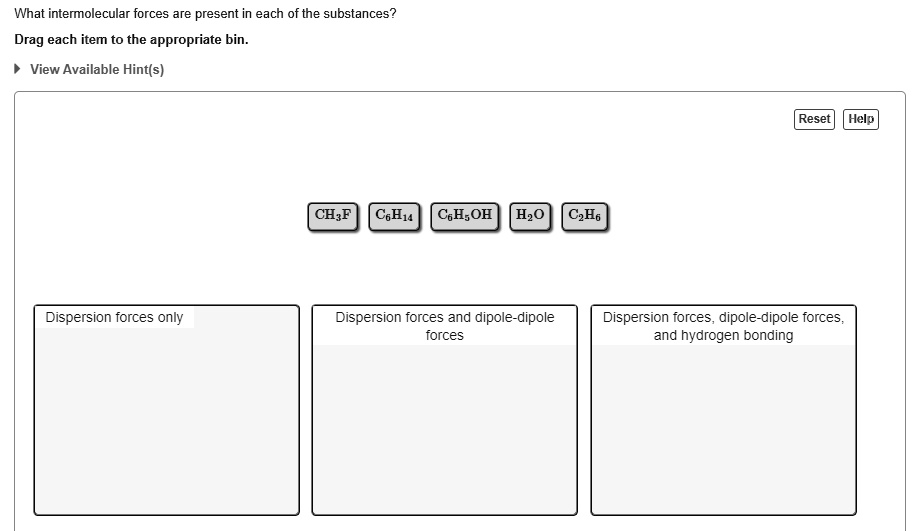 SOLVED: What intermolecular forces are present in each of the substances? Drag each item to the ...