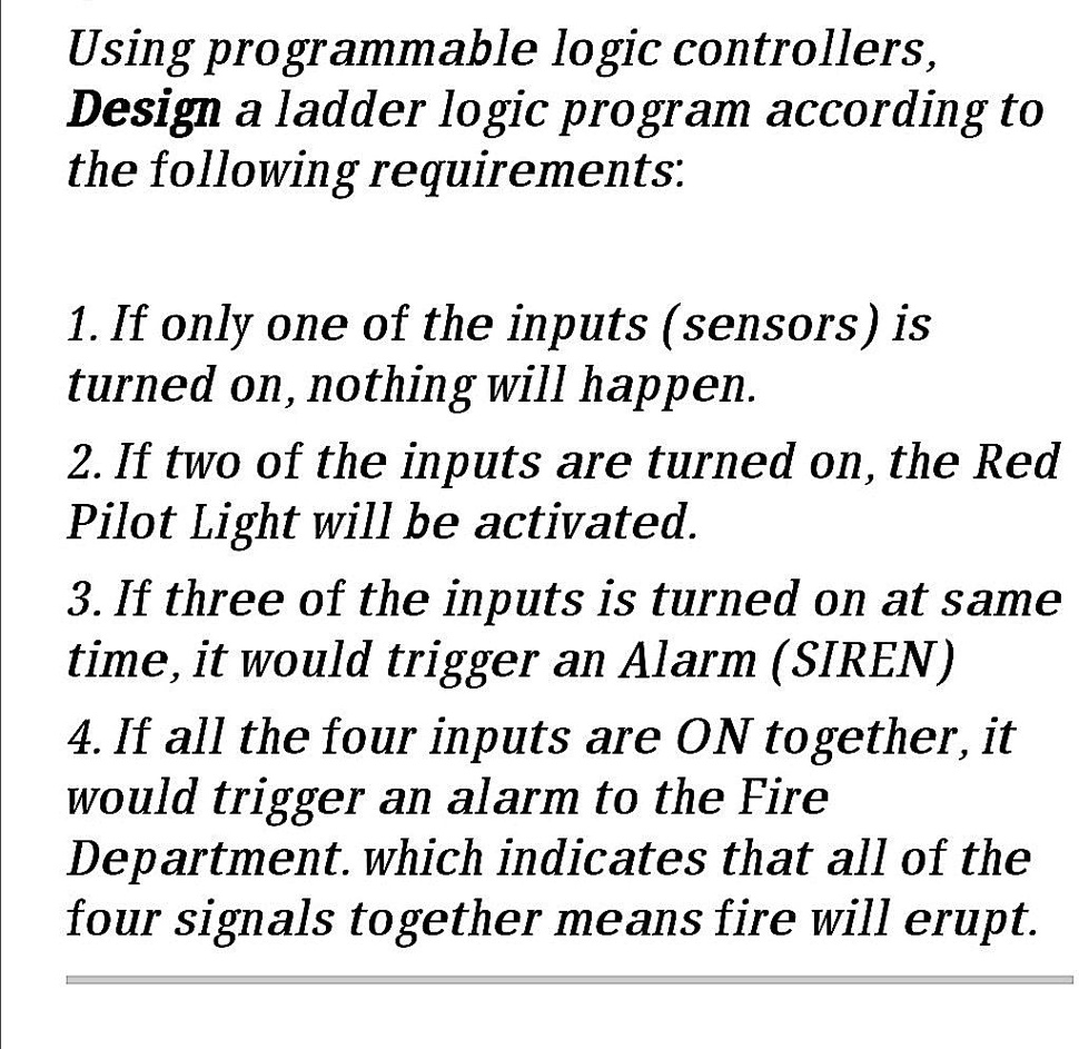 Solved Draw Ladder Logic Program For Above Using Programmable Logic Controllers Design A