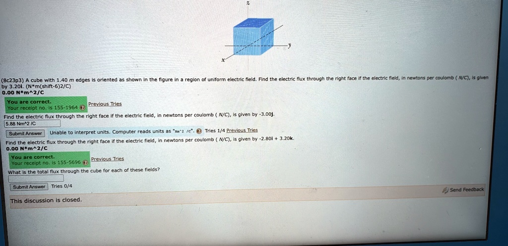 SOLVED: Texts: 8c23p3 A cube with 1.40 m edges is oriented as shown in the figure in a region of ...