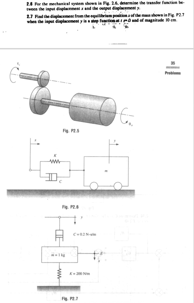 2.6 For the mechanical system shown in Fig. 2.6, determine the transfer function between the ...