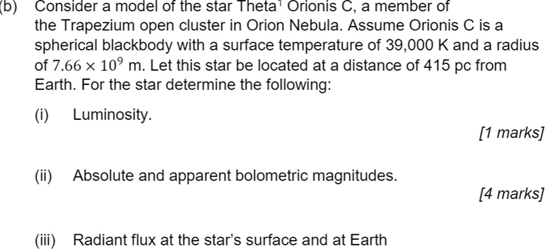b consider a model of the star theta orionis a member of the trapezium ...