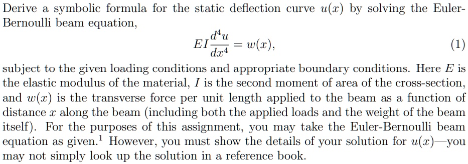 Derive a symbolic formula for the static deflection curve u(x) by ...