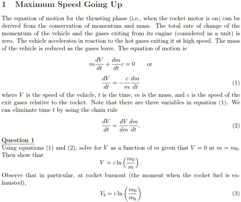 SOLVED:1 Maximum Speed Going Up The equation of motion for the ...
