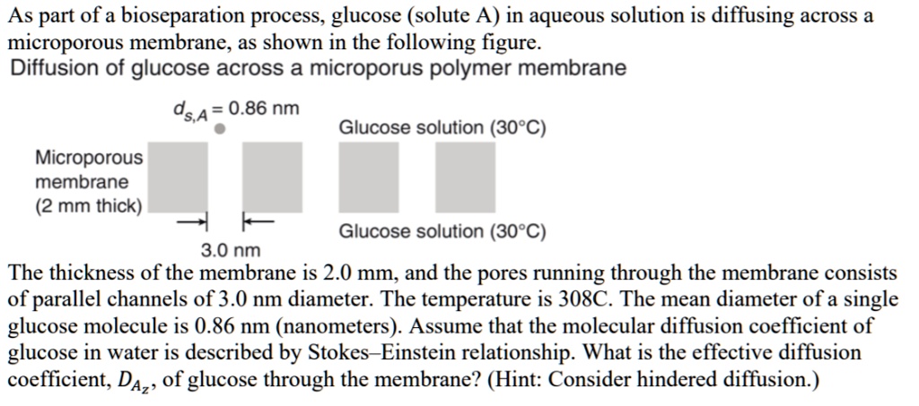 SOLVED: As part of a bioseparation process, glucose (solute A) in an ...