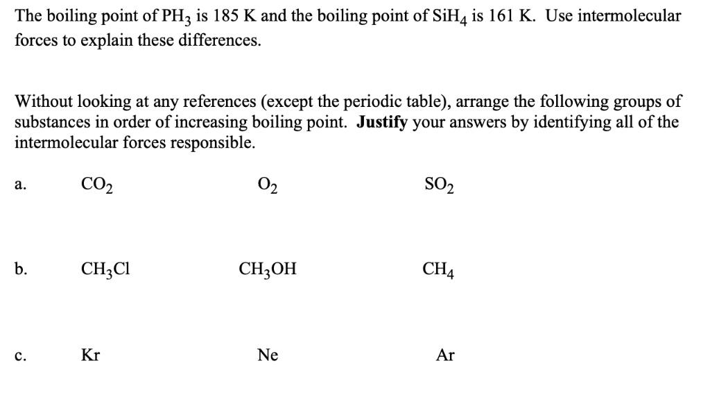 The boiling point of PH3 is 185 K and the boiling point of SiH4 is 161 ...