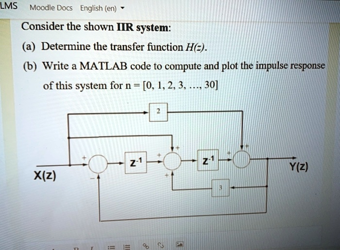 Solved Consider The Shown Iir System A Determine The Transfer Function H B Write A Matlab