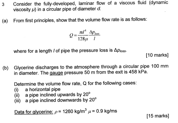 3 Consider the fully-developed, laminar flow of a viscous fluid (dynamic viscosity μ) in a ...