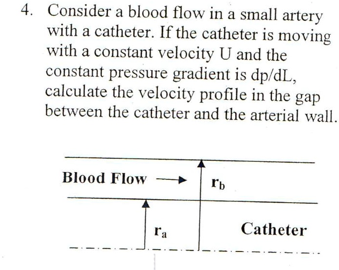 SOLVED: Consider a blood flow in a small artery with a catheter. If the ...