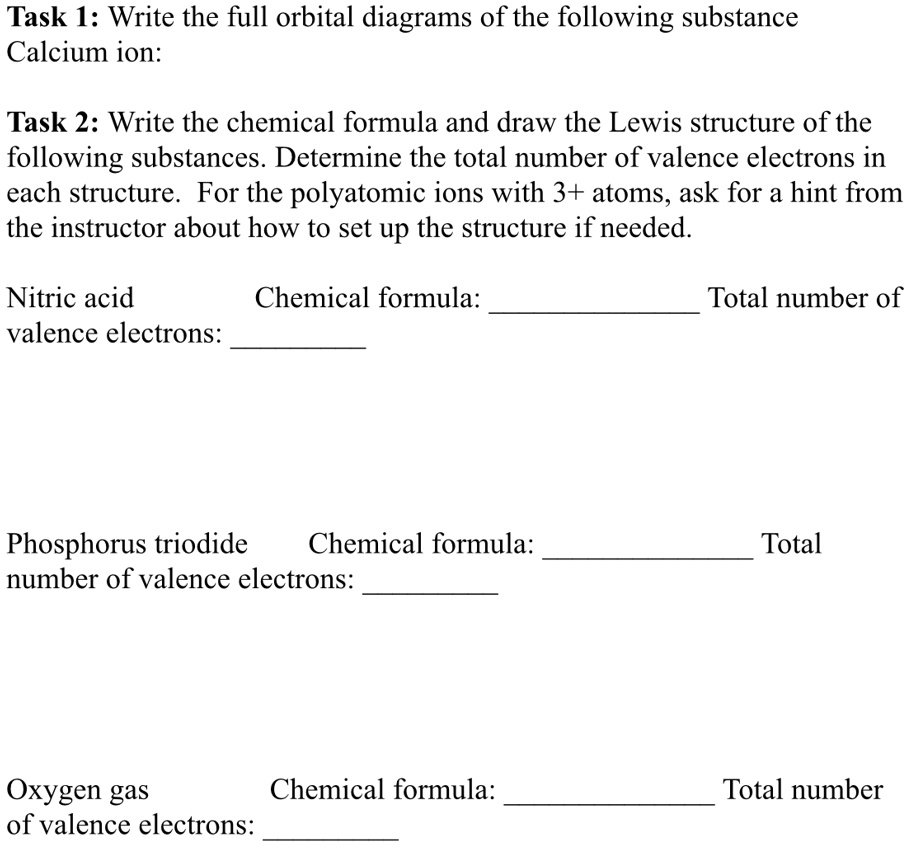 Task 1: Write the full orbital diagrams of the following substance ...