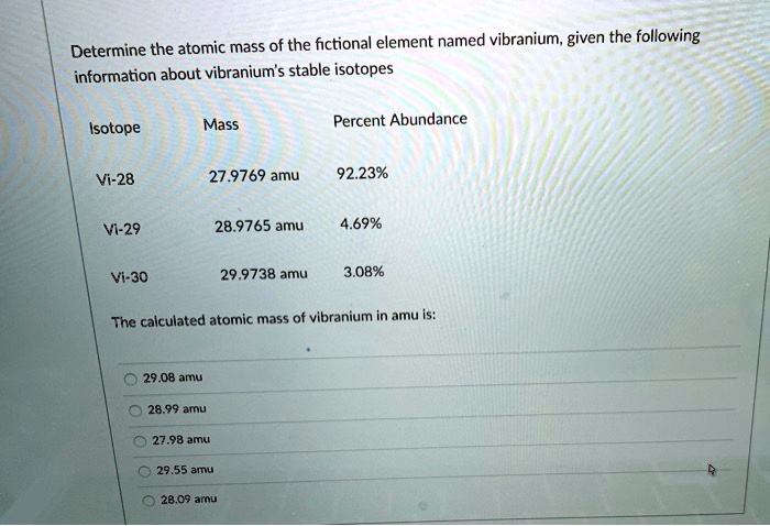 SOLVED: Determine the atomic mass of the fictional element named ...
