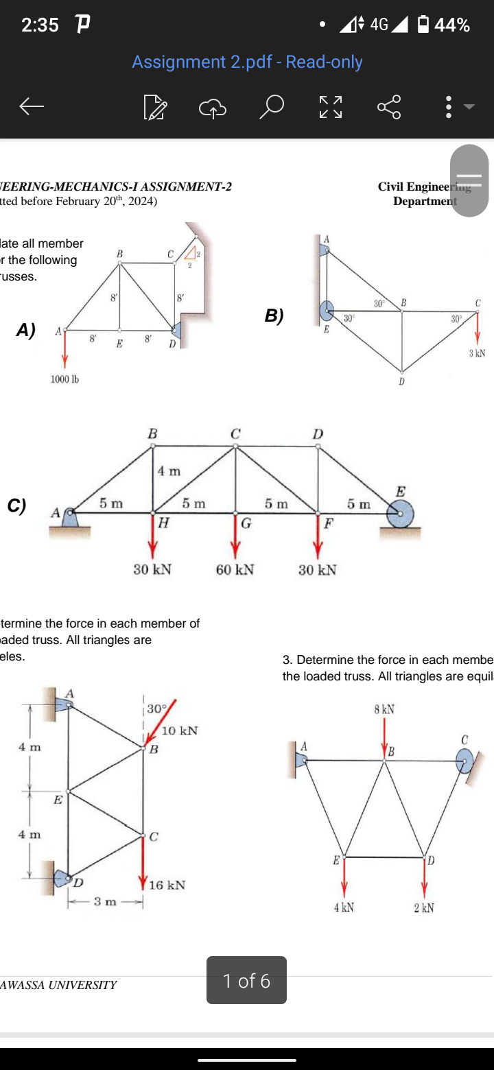 SOLVED: 2: 35 - ? 4G ? 44 % Assignment 2.pdf - Read-only EERING-MECHANICS-I ASSIGNMENT-2 tted ...