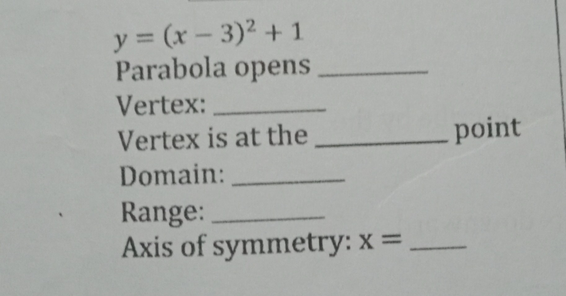 SOLVED Y x 3 2 1 Parabola Opens Vertex Vertex Is At The Point