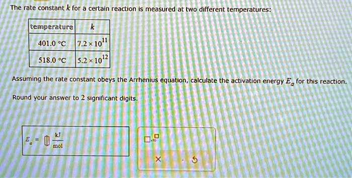 SOLVED: The rate constant k for a certain reaction is measured at two ...