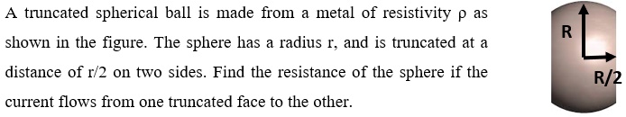 SOLVED: truncated spherical ball is made from a metal of resistivity ...