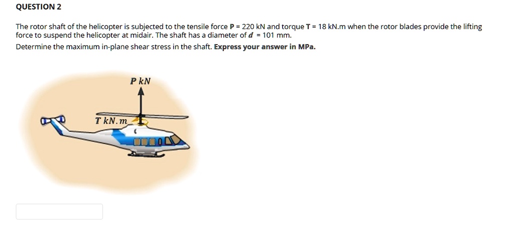 QUESTION 2 The rotor shaft of the helicopter is subjected to the ...