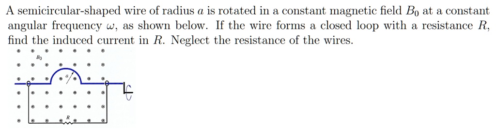 A semicircular-shaped wire of radius a is rotated in a constant magnetic field B0 at a constant ...