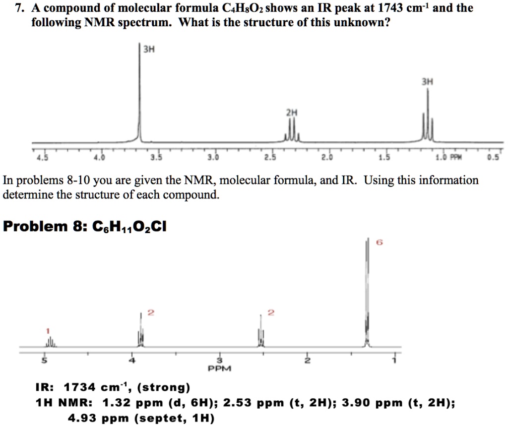 SOLVED: Compound of molecular formula C6H10O2 shows an IR peak at 1743 cm-1 and the following ...