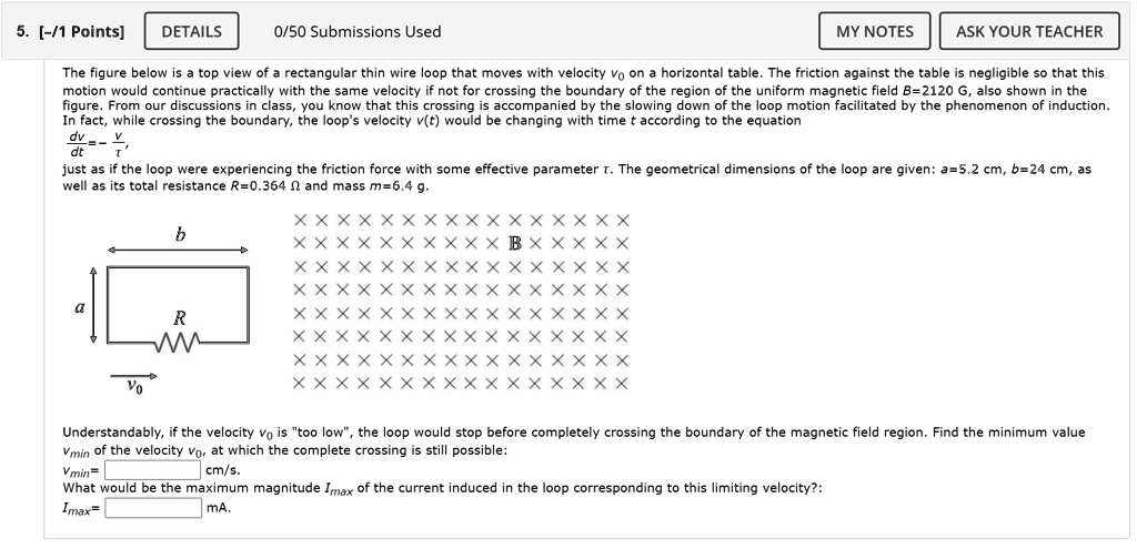 SOLVED: The figure below is a top view of a rectangular thin wire loop ...