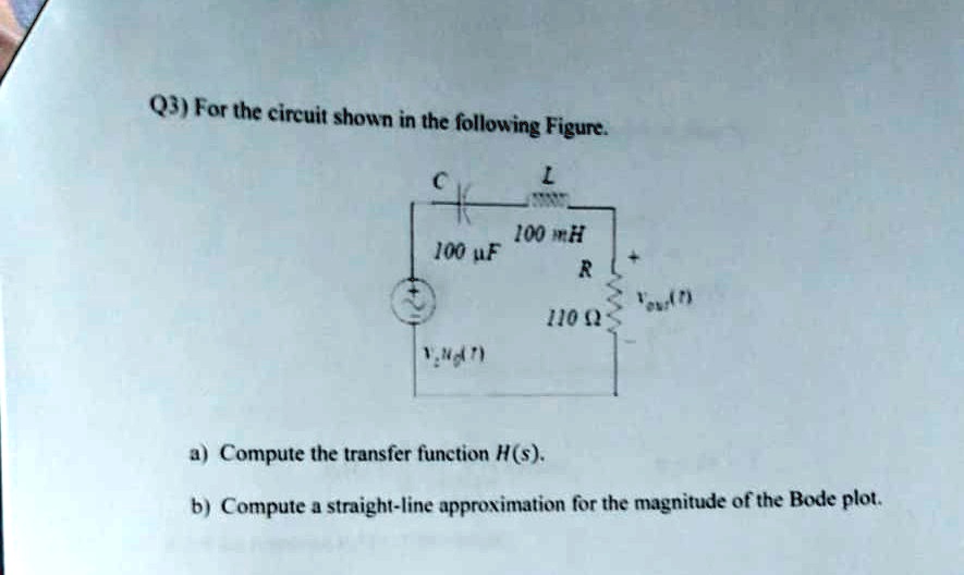 Q3) For the circuit shown in the following Figure. L 100 mH 100 µF + R Vout(t) 110 ? Vin(t) a ...