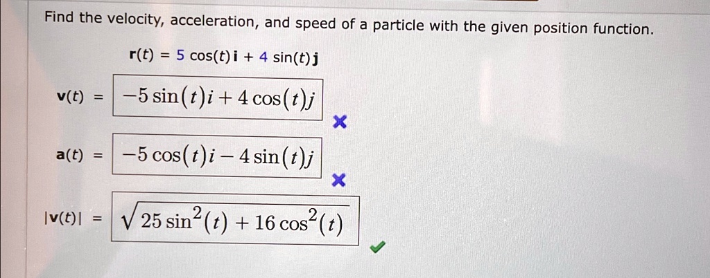 SOLVED: Find the velocity, acceleration, and speed of a particle with the given position ...