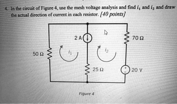 SOLVED: In the circuit of Figure 4, use the mesh voltage analysis to find i and i and draw the ...