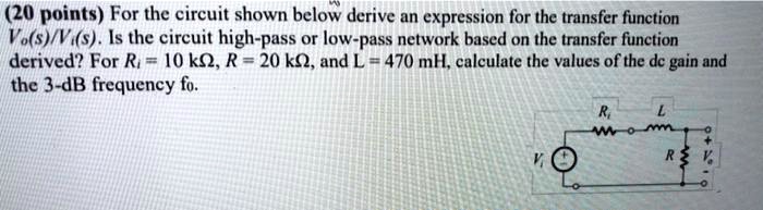 SOLVED: For the circuit shown below, derive an expression for the transfer function Vo(s)/V(s ...