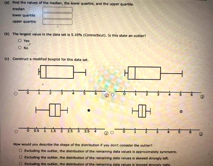 SOLVED: Find the values of the median, the lower quartile, and the ...