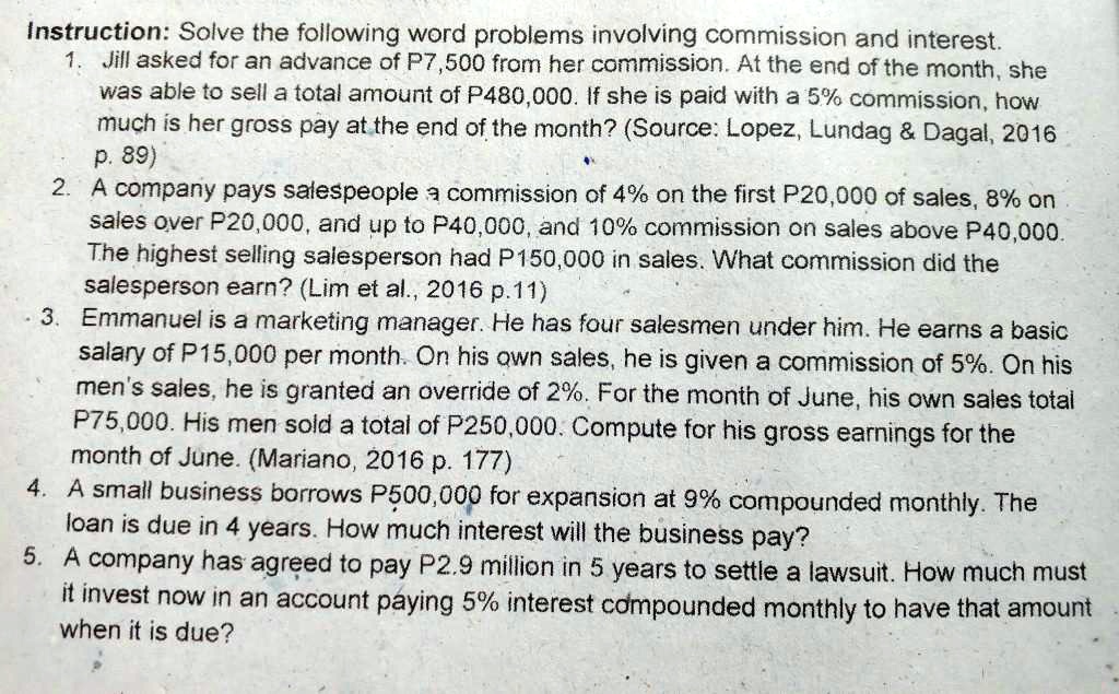 instruction solve the following word problems involving commission and ...