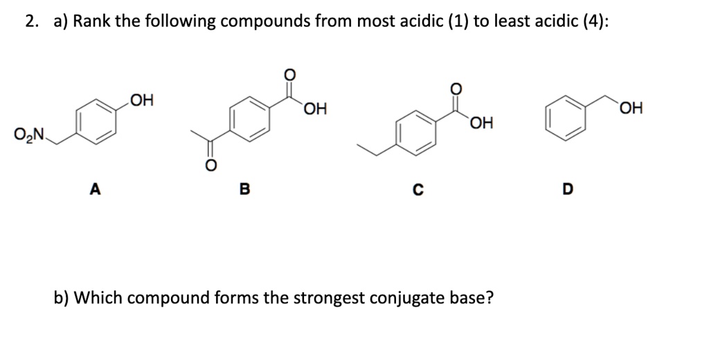 2. a) Rank the following compounds from most acidic (1) to least acidic ...