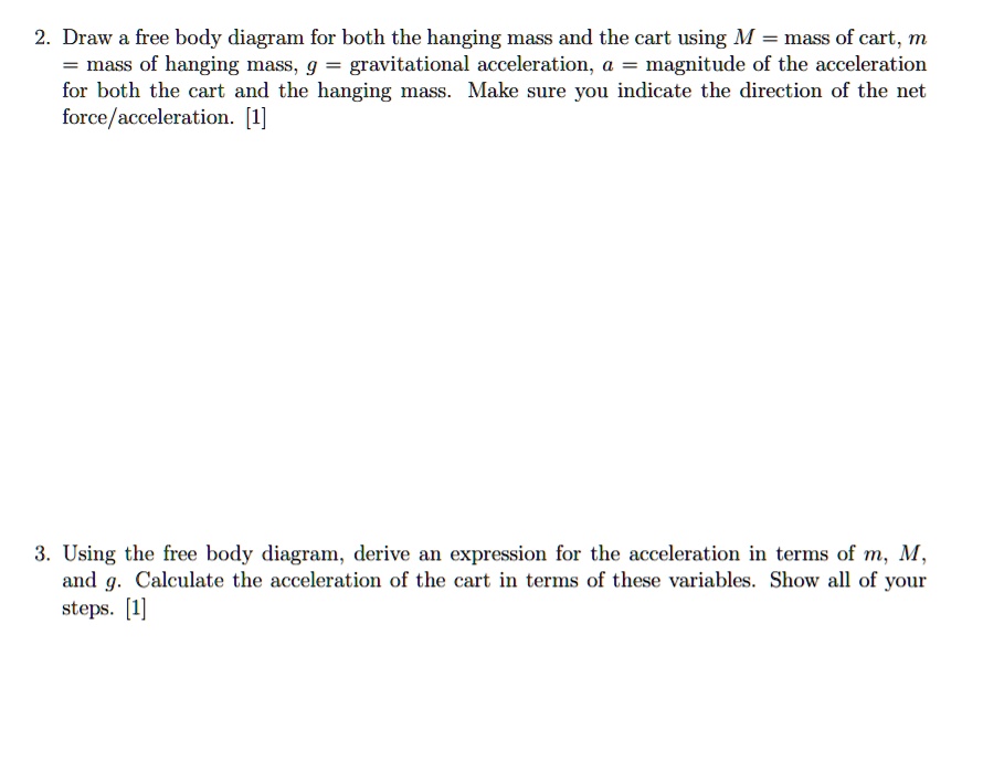 2. Draw a free body diagram for both the hanging mass and the cart ...
