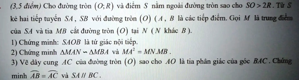Cho đưá Ng Tròn O R Và điáƒm S Nằm Ngoà I đưá Ng Tròn