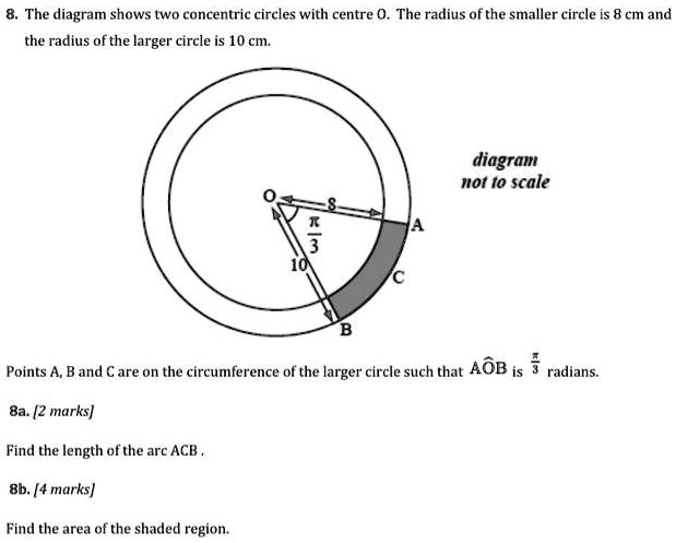 SOLVED: The diagram shows two concentric circles with center O. The radius of the smaller circle ...