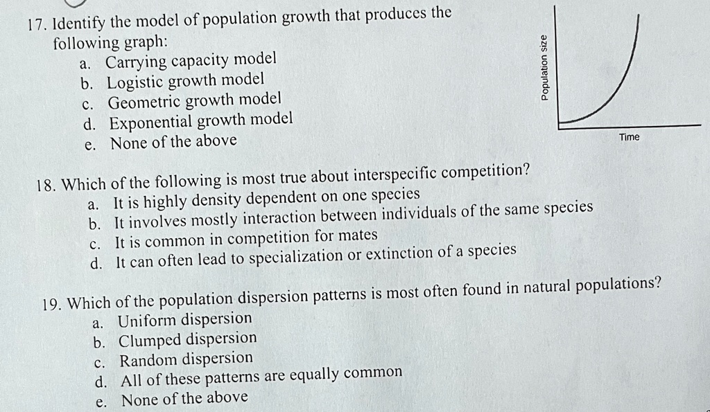 17 identify the model of population growth that produces the following ...