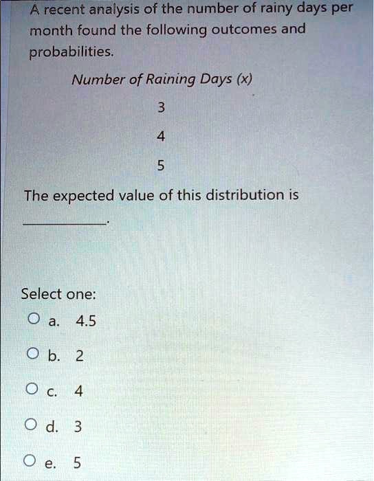 A recent analysis of the number of rainy days per month found the ...