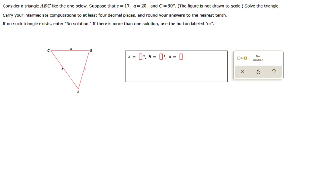 SOLVED: Consider triangle ABC like the one below: Suppose that c = 17 ...