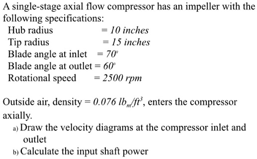 SOLVED: A single-stage axial flow compressor has an impeller with the ...