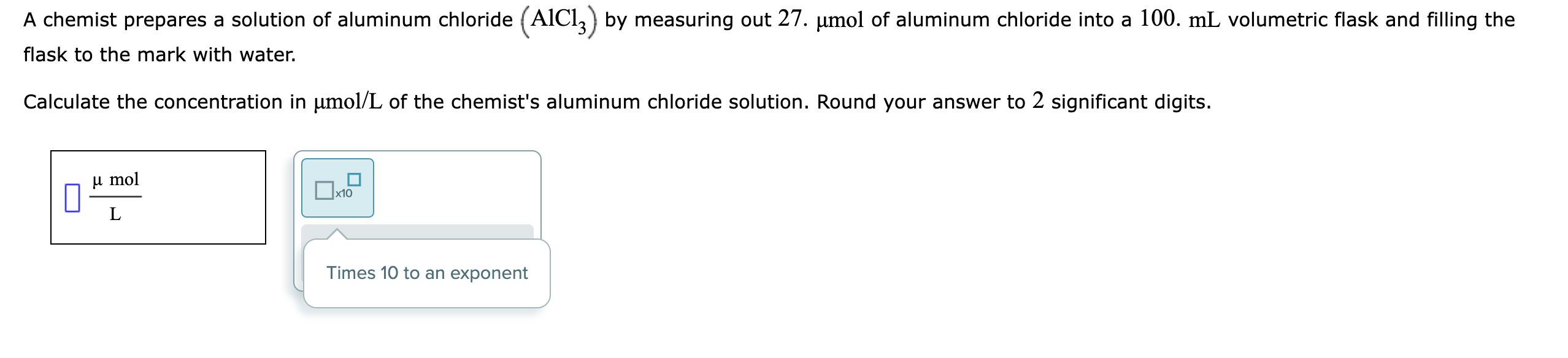 SOLVED: A chemist prepares a solution of aluminum chloride (AlCl3) by ...
