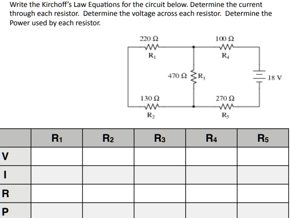 write the kirchoffs law equations for the circuit below determine the current through each ...