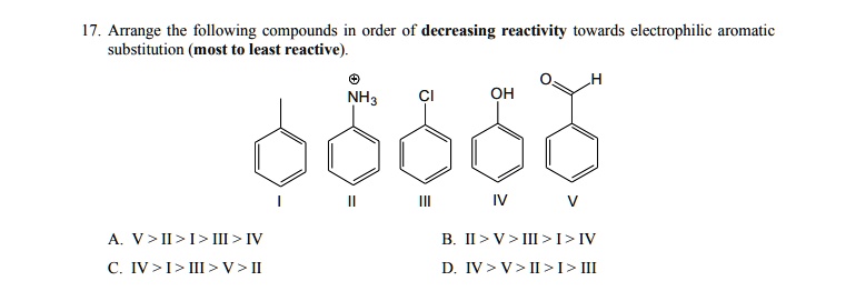 SOLVED: 17. Arrange the following compounds in order of decreasing reactivity towards ...
